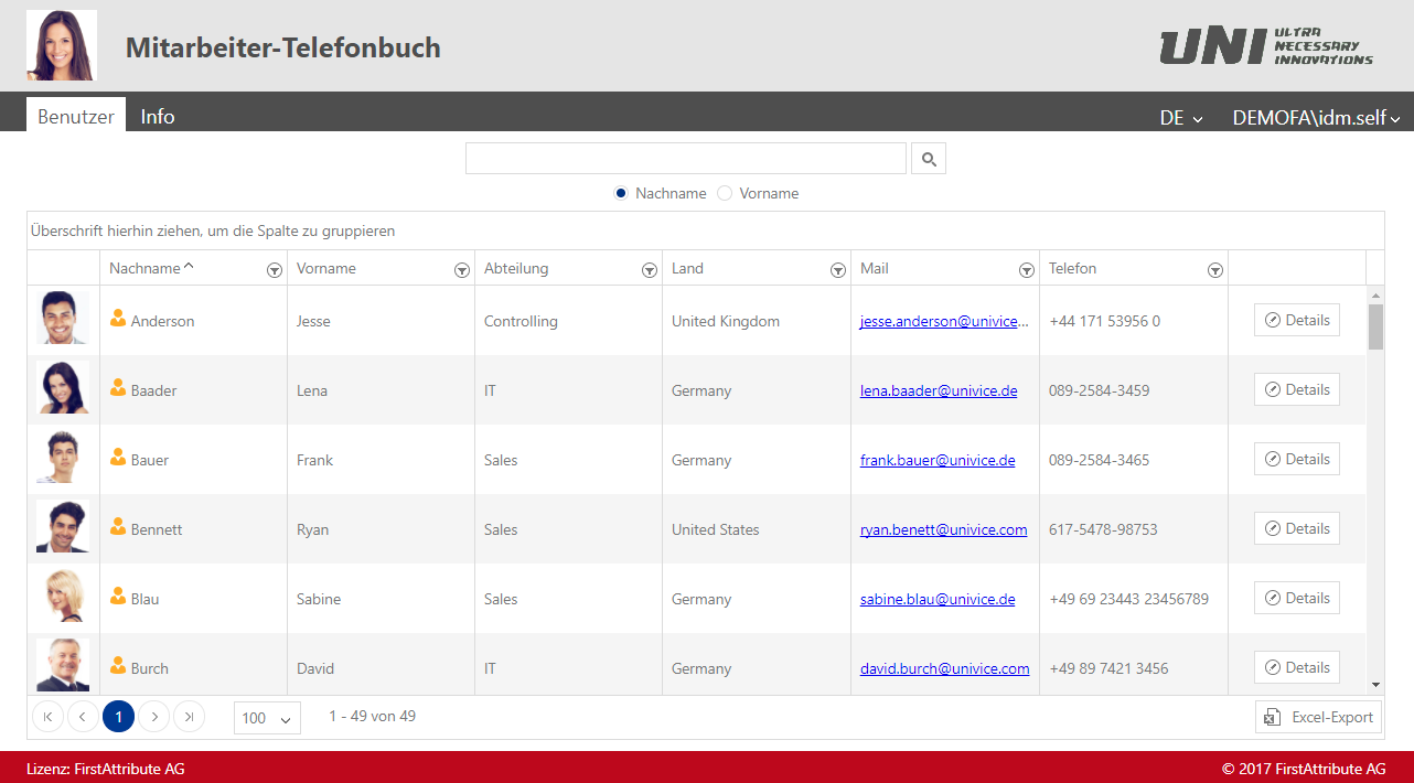 Telefonbuch mit AD- und M365-Daten - FirstWare IDM-Portal