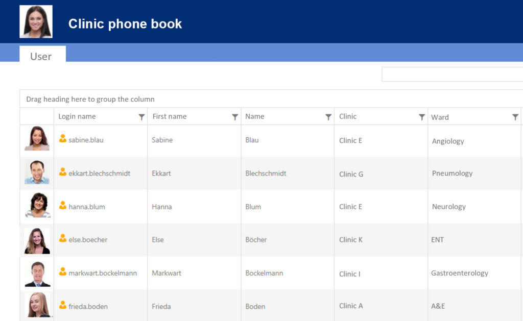 Employee directory for large clinics - FirstWare IDM-Portal